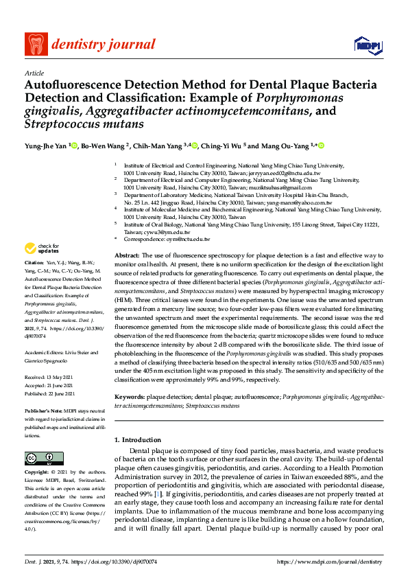 (PDF) Autofluorescence Detection Method for Dental Plaque Bacteria ...