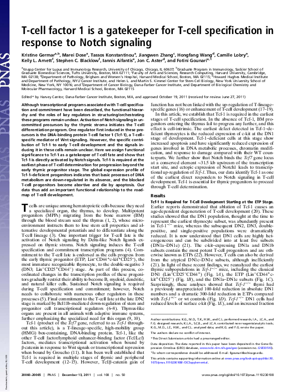 (PDF) T-cell factor 1 is a gatekeeper for T-cell specification in ...