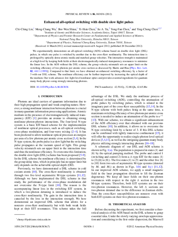 (PDF) Enhanced all-optical switching with double slow light pulses