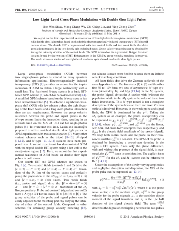 (PDF) Low-Light-Level Cross-Phase Modulation with Double Slow Light ...