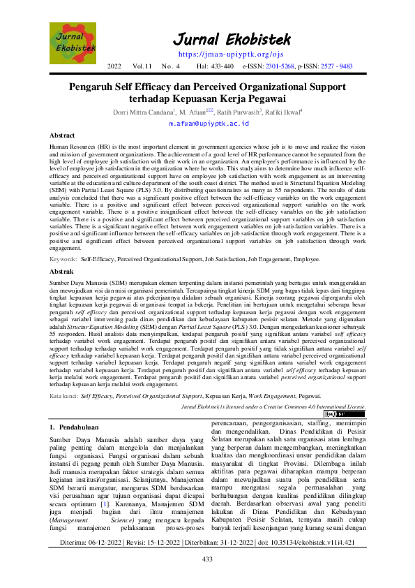 (PDF) Pengaruh Self Efficacy dan Perceived Organizational Support terhadap Kepuasan Kerja Pegawai