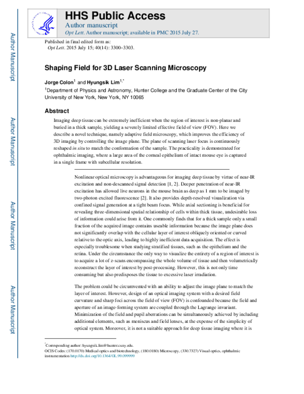 (PDF) Shaping field for 3D laser scanning microscopy
