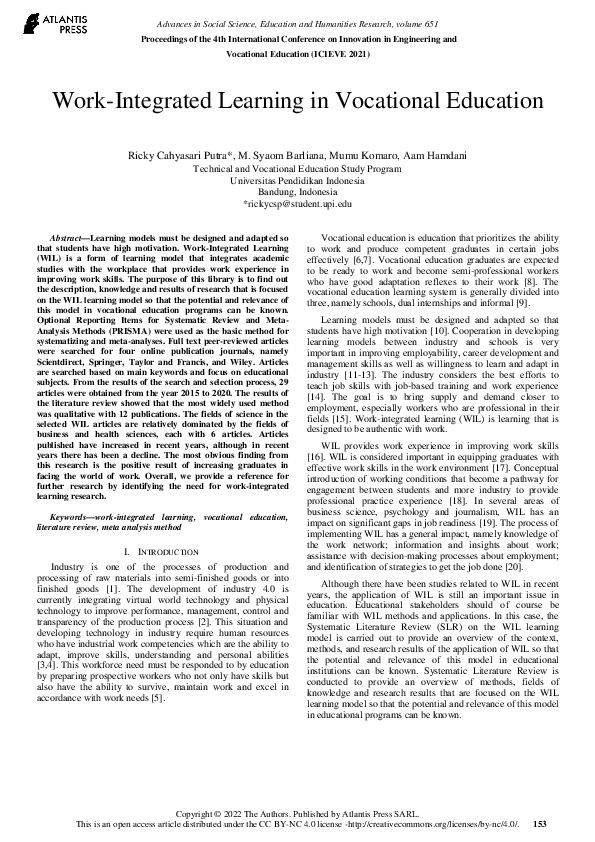 (PDF) Work-Integrated Learning in Vocational Education