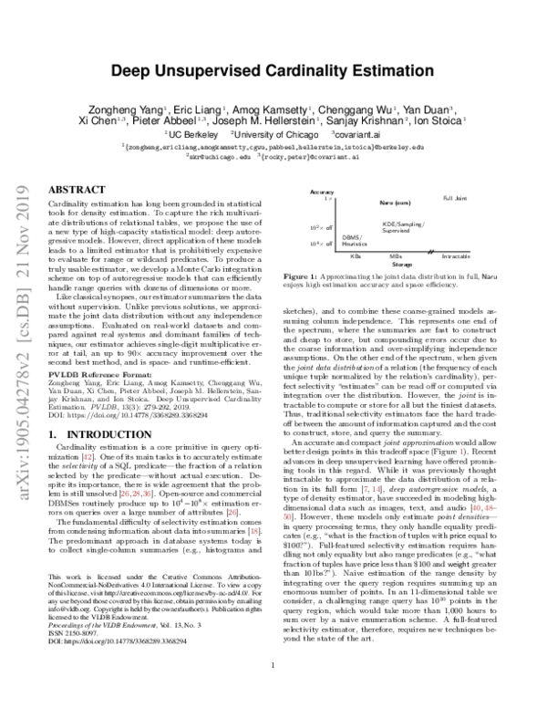 (PDF) Deep unsupervised cardinality estimation