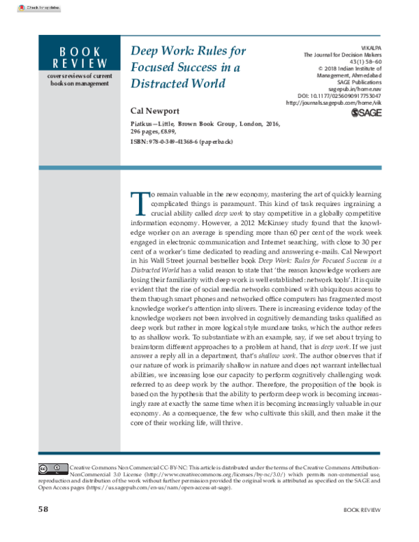 (PDF) Deep Work: Rules for Focused Success in a Distracted World