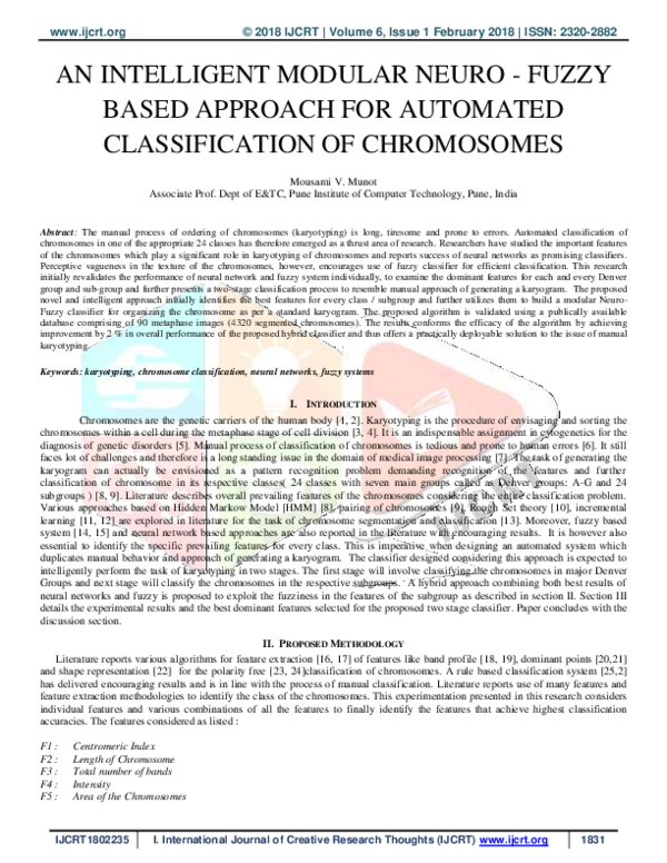 (PDF) An Intelligent Modular Neuro-Fuzzy Based Approach for Automated Classification of Chromosomes