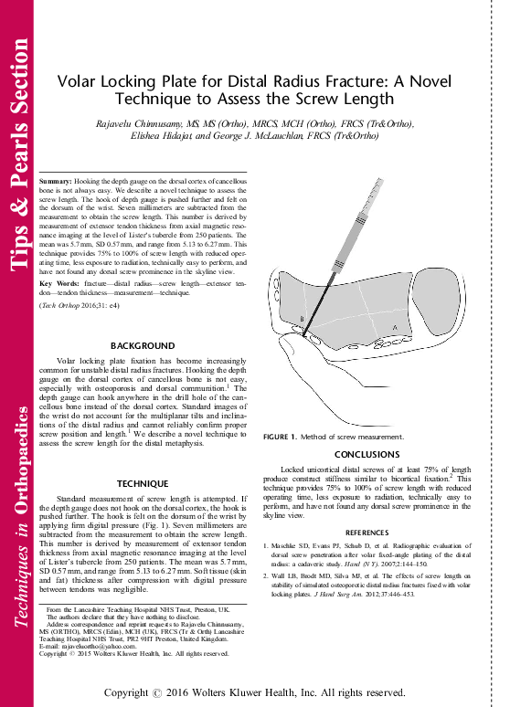 (PDF) Volar locking plate for distal radius fractures—Aptus vs. DVR