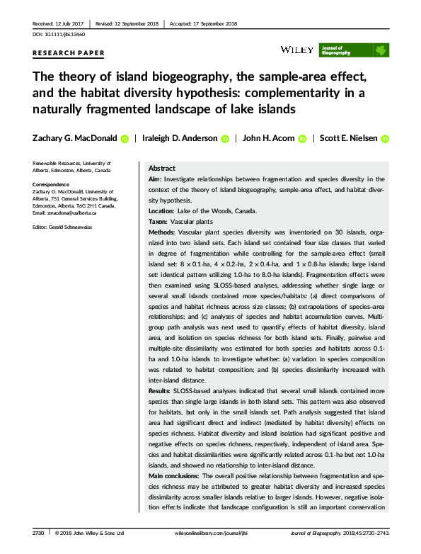 (PDF) The theory of island biogeography, the sample-area effect, and ...