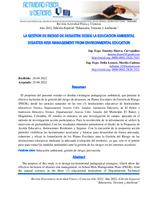 (PDF) LA GESTION DE RIESGO DE DESASTRE DESDE LA EDUCACION AMBIENTAL ...