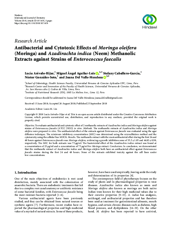 (PDF) Antibacterial and Cytotoxic Effects of Moringa oleifera (Moringa) and Azadirachta indica ...