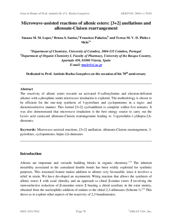 (PDF) Microwave-assisted reactions of allenic esters: [3+2] annulations ...