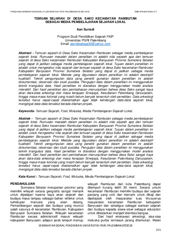 (PDF) Temuan Sejarah DI Desa Sako Kecamatan Rambutan Sebagai Media ...