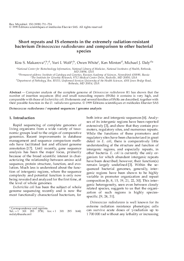 (PDF) Short repeats and IS elements in the extremely radiation ...