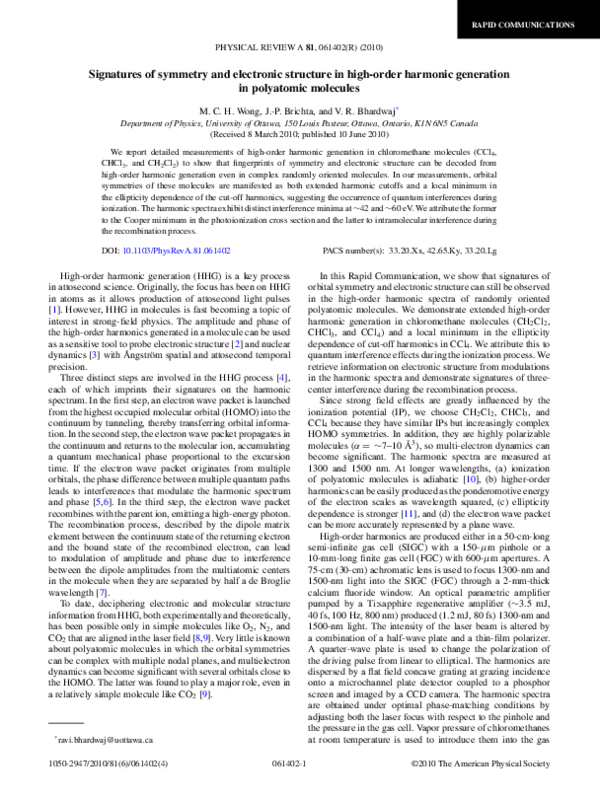 (PDF) Signatures of symmetry and electronic structure in high-order ...
