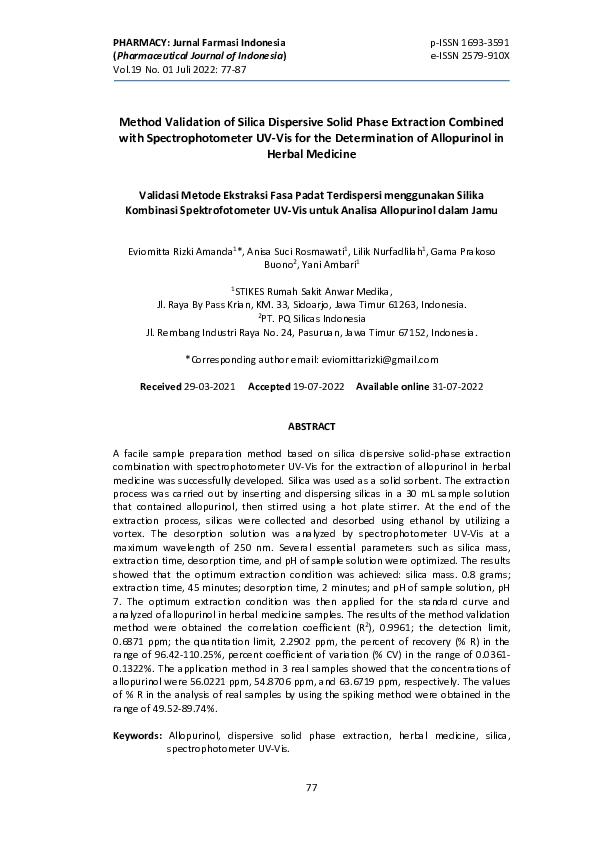 (PDF) Method Validation of Silica Dispersive Solid Phase Extraction ...