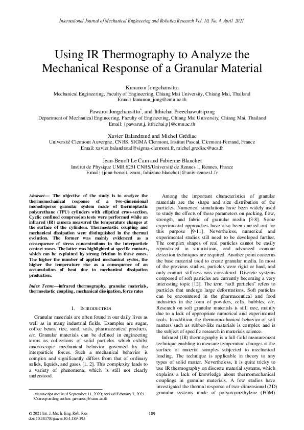 (PDF) Using IR Thermography to Analyze the Mechanical Response of a Granular Material