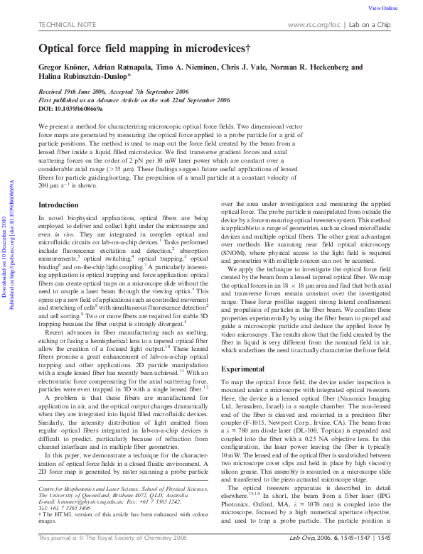 (PDF) Optical force field mapping in microdevices