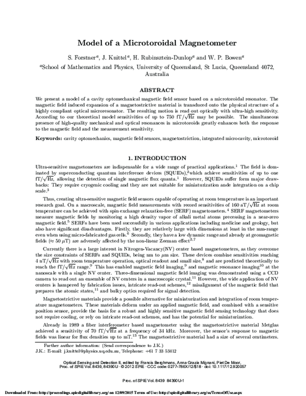 (PDF) Model of a microtoroidal magnetometer