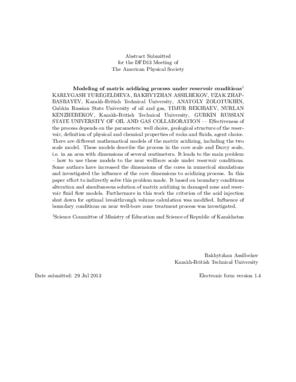 (PDF) Modeling of matrix acidizing process under reservoir conditions