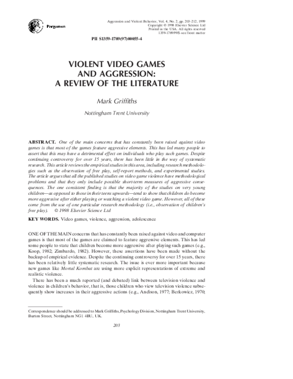 (PDF) Violent video games and aggression | Amanda M Rodriguez Cruz ...