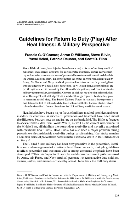 (PDF) Guidelines for Return to Duty (Play) after Heat Illness: A ...