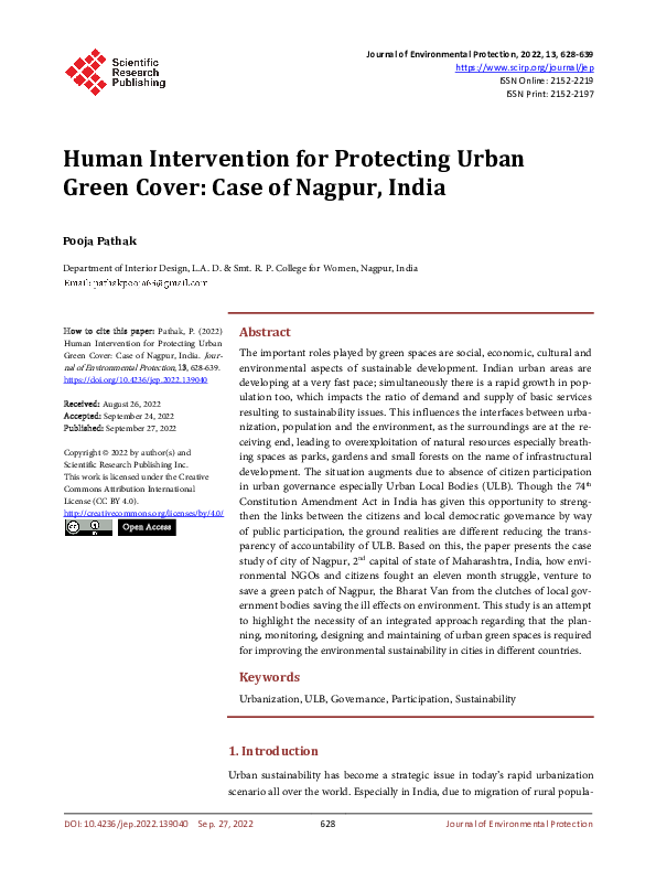 (PDF) Human Intervention for Protecting Urban Green Cover: Case of ...