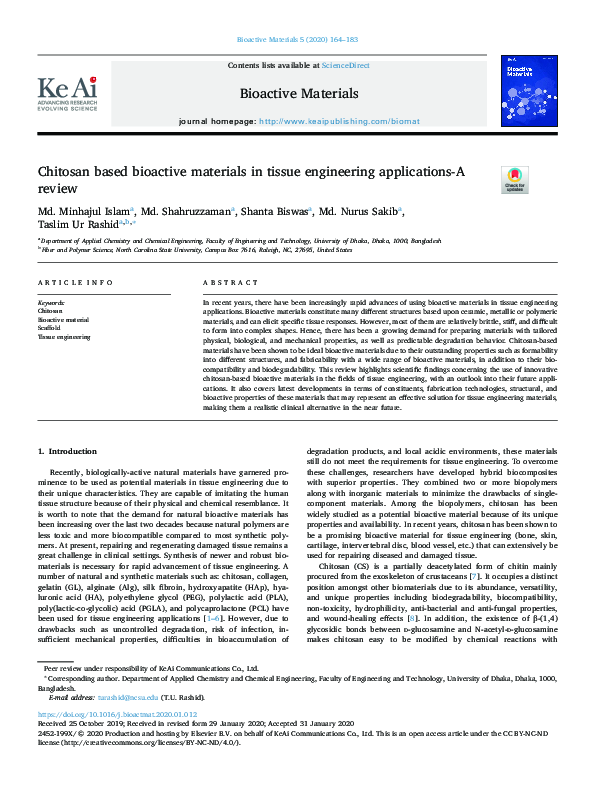 (PDF) Chitosan based bioactive materials in tissue engineering applications-A review