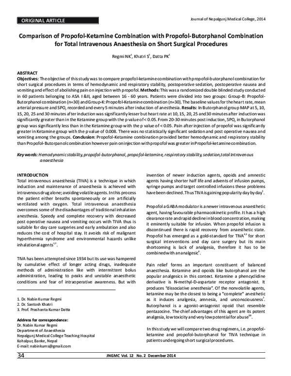 (PDF) Comparison of Propofol-Ketamine Combination with Propofol ...