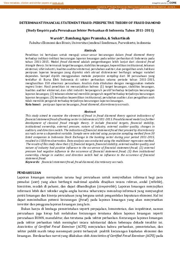 (PDF) Determinant Financial Statement Fraud: Perspective Theory of Fraud Diamond (Study Empiris ...