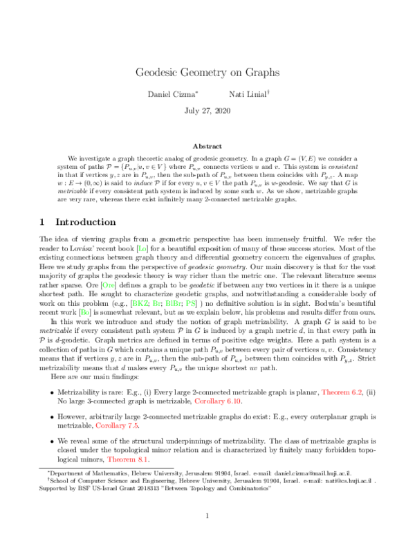 (PDF) Geodesic Geometry on Graphs