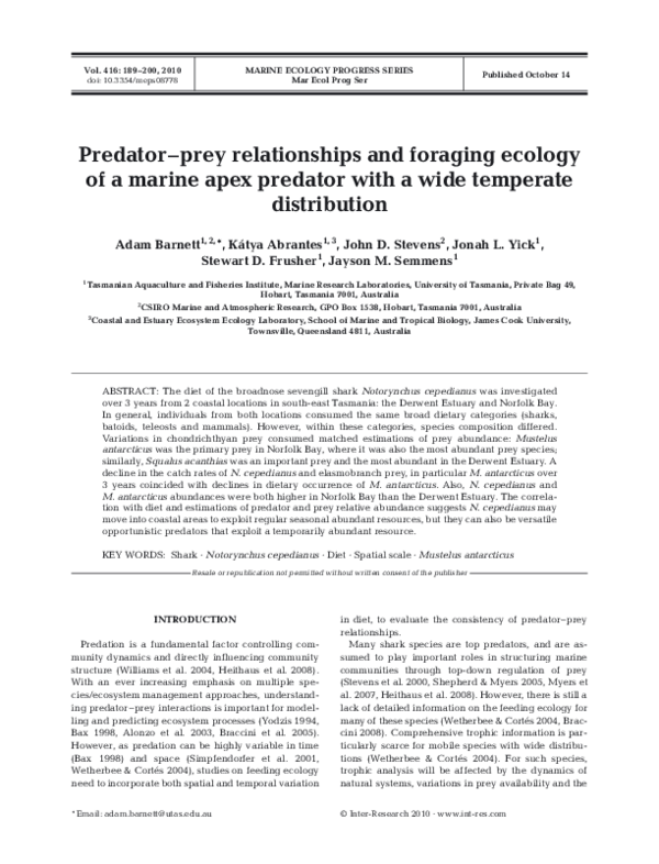 (PDF) Predator–prey relationships and foraging ecology of a marine apex ...