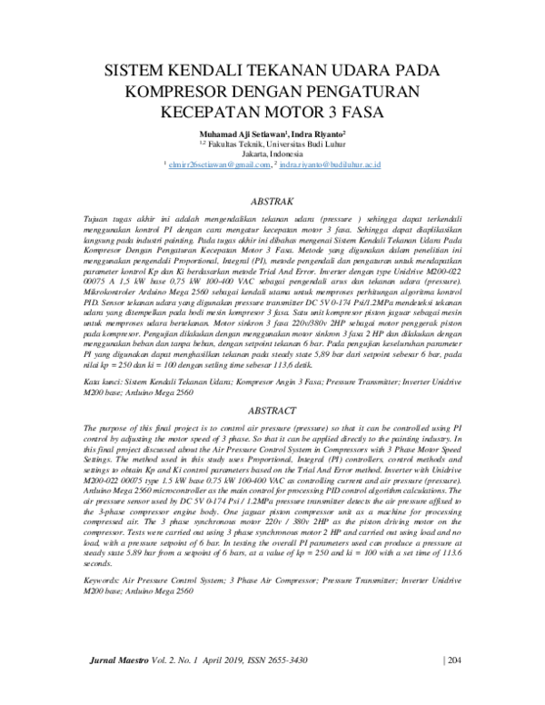 (PDF) Sistem Kendali Tekanan Udara Pada Kompresor Dengan Pengaturan Kecepatan Motor 3 Fasa