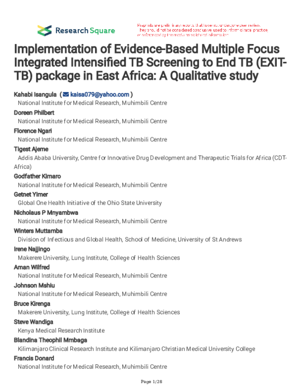 (PDF) Implementation of Evidence-Based Multiple Focus Integrated ...