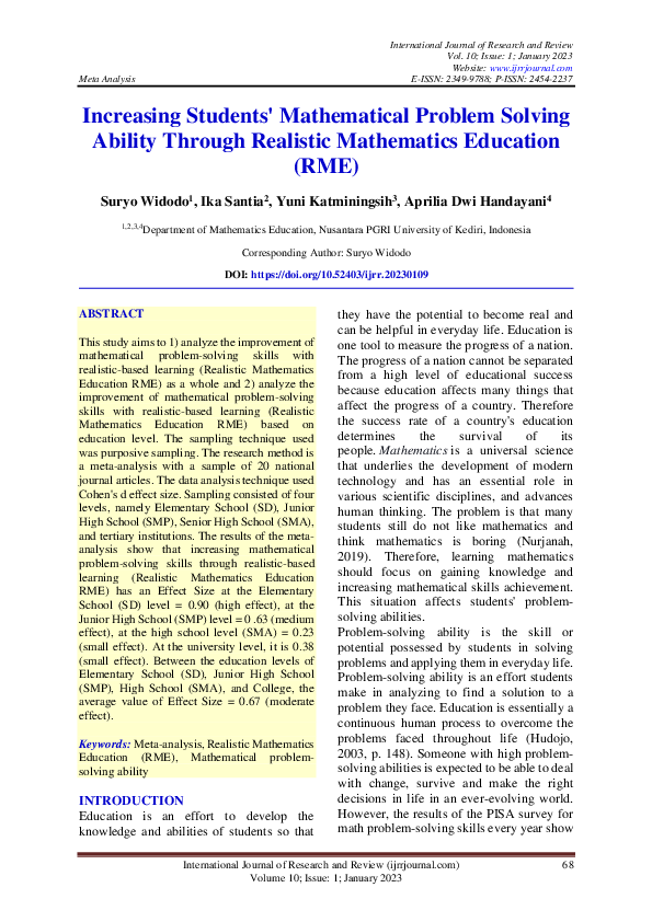 (PDF) Increasing Students' Mathematical Problem Solving Ability Through ...