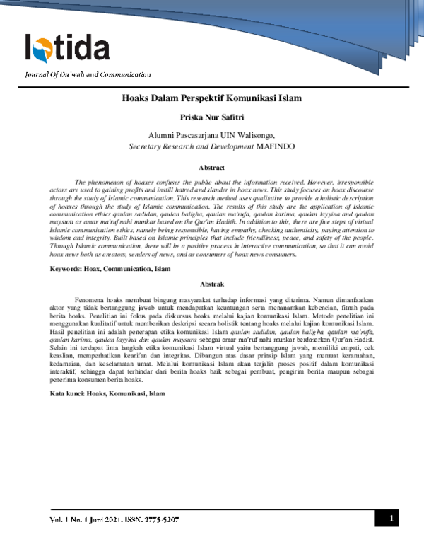 (PDF) Hoaks Dalam Perspektif Komunikasi Islam