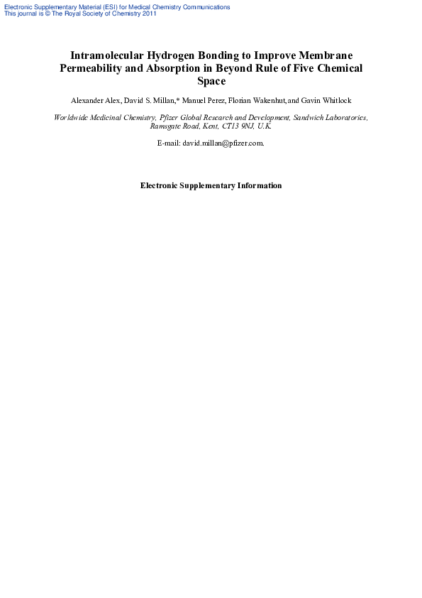 (PDF) Intramolecular hydrogen bonding to improve membrane permeability ...