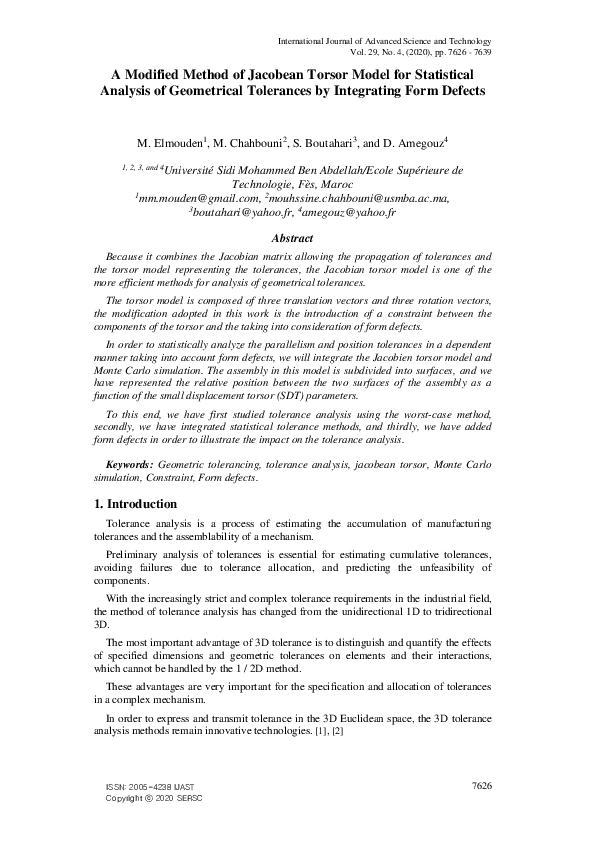 Pdf A Modified Method Of Jacobean Torsor Model For Statistical Analysis Of Geometrical