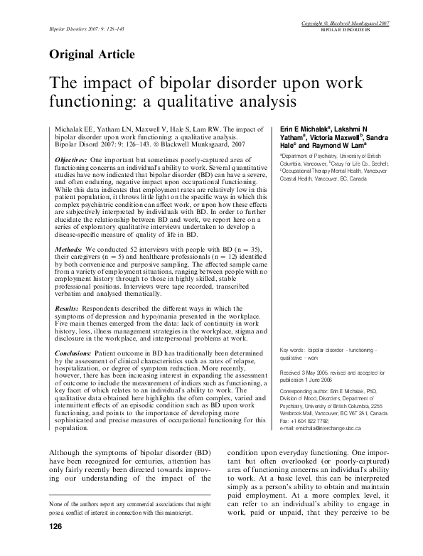 (PDF) The impact of bipolar disorder upon work functioning: a ...