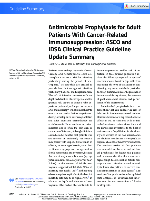 (PDF) Antimicrobial Prophylaxis for Adult Patients With Cancer-Related ...