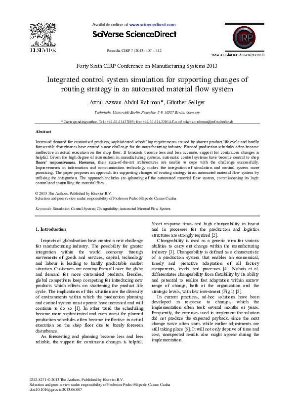 (PDF) Integrated Control System Simulation for Supporting Changes of Routing Strategy in an ...