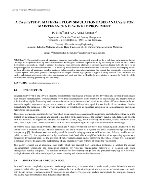 (PDF) A Case Study: Material Flow Simulation Based Analysis for ...