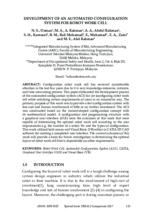 (PDF) Development of An Automated Configuration System for Robot Work Cell