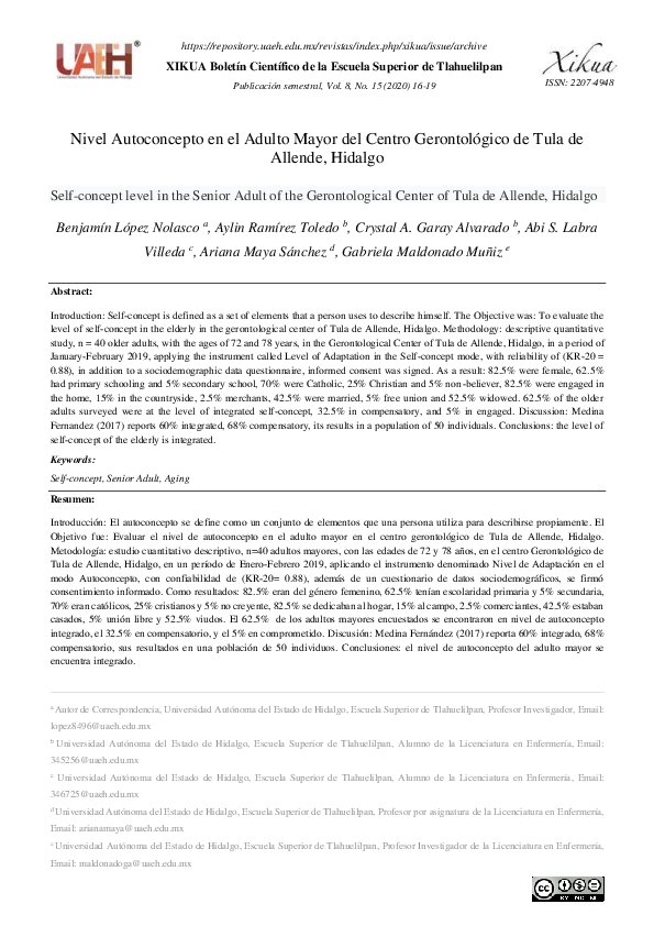 (PDF) Nivel Autoconcepto en el Adulto Mayor del Centro Gerontológico de ...