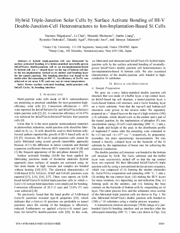 Hybrid triple-junction solar cells by surface activate bonding of III–V ...