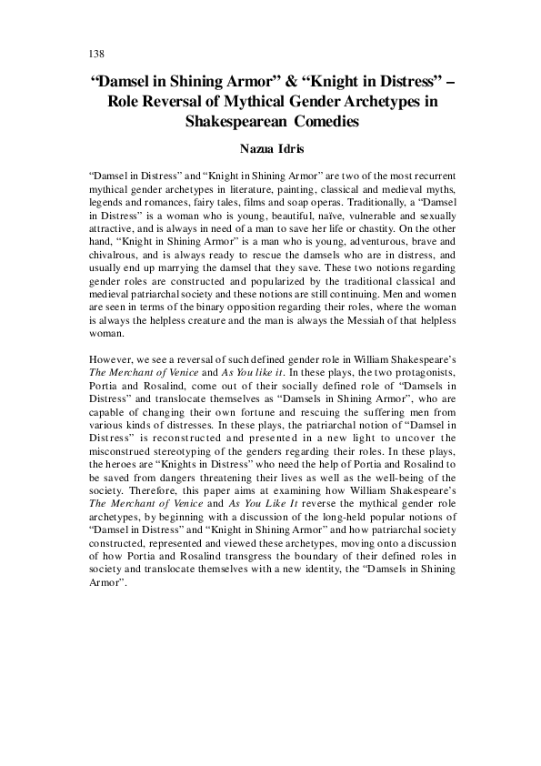 (PDF) Damsel in Shining Armor” “Knight in Distress” – Role Reversal of ...