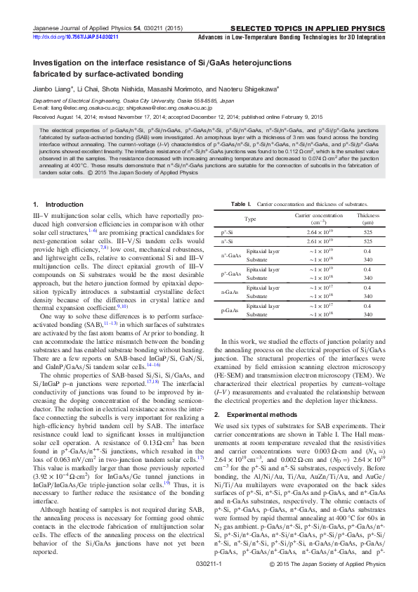(PDF) Investigation on the interface resistance of Si/GaAs ...