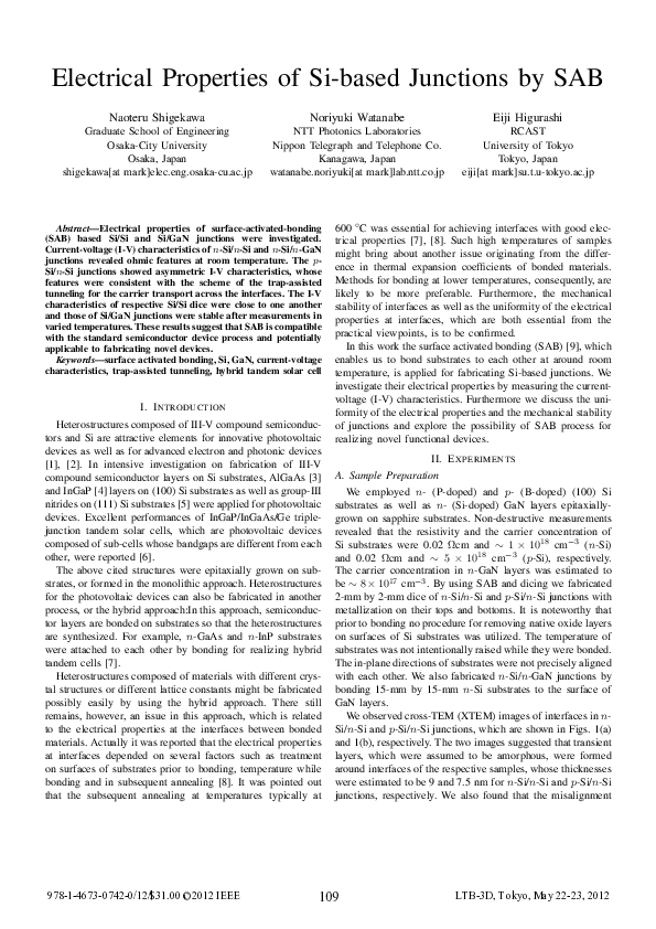 (PDF) Electrical properties of Si-based junctions by SAB