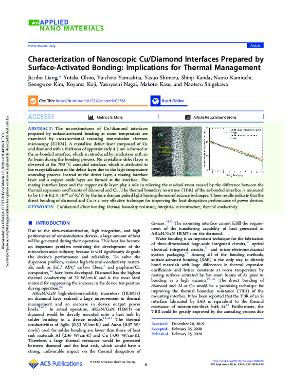 (PDF) Characterization of Nanoscopic Cu/Diamond Interfaces Prepared by ...