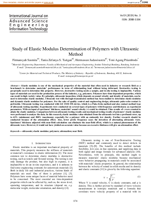 (PDF) Study of Elastic Modulus Determination of Polymers with ...