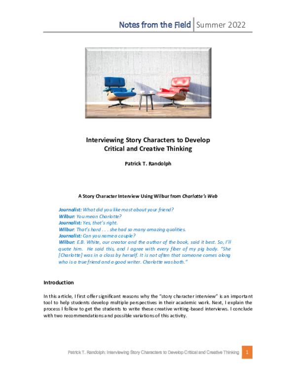 (PDF) Interviewing Story Characters to Develop Critical and Creative ...
